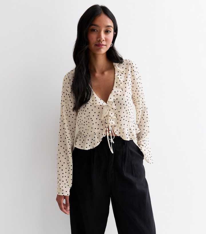 White Spot Print Ruffle Front Blouse | New Look
