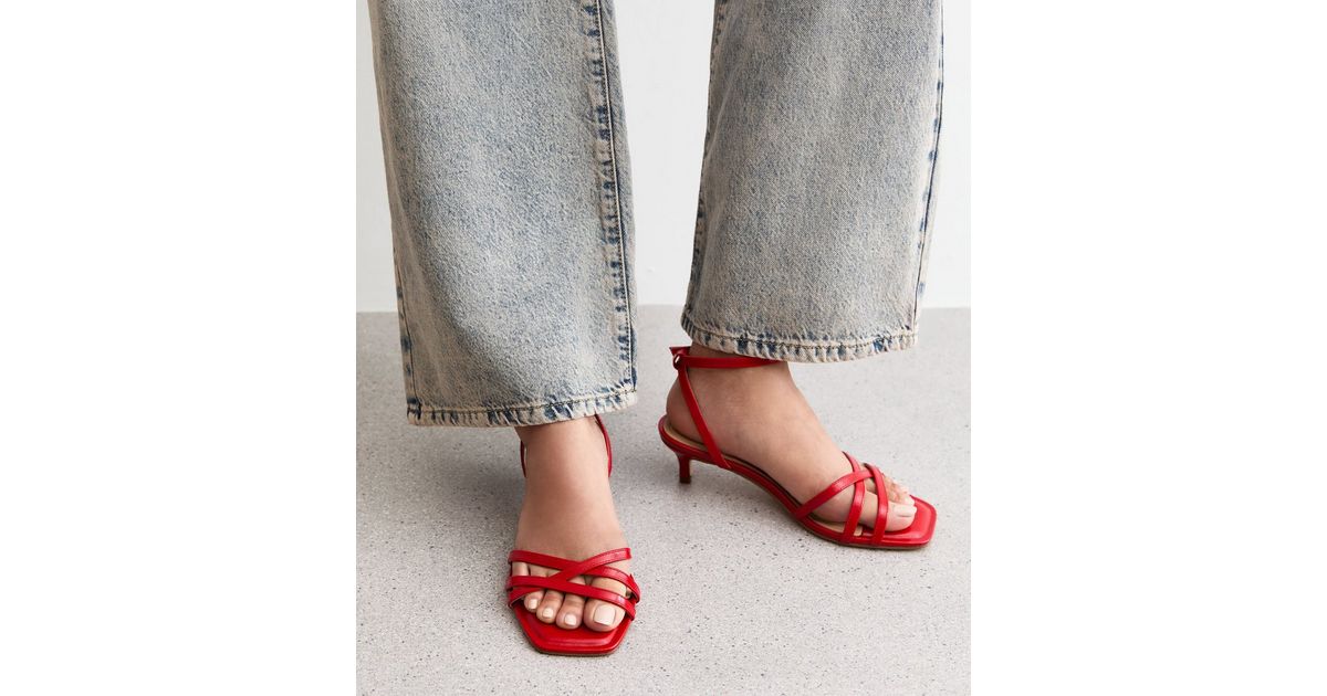 Wide Fit Red Strappy Kitten Heel Sandals | New Look
