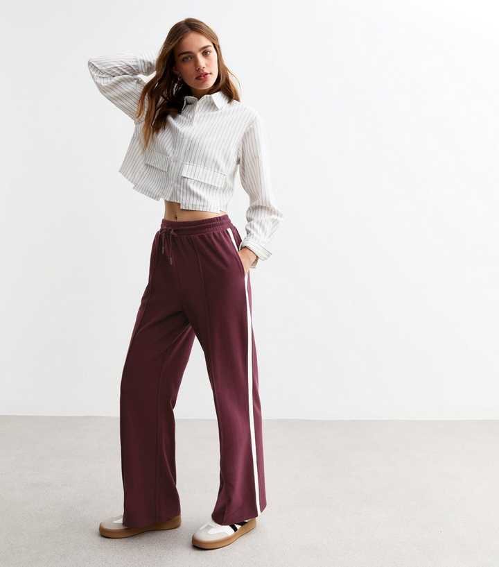 Burgundy Pintuck Wide Leg Drawstring Joggers | New Look