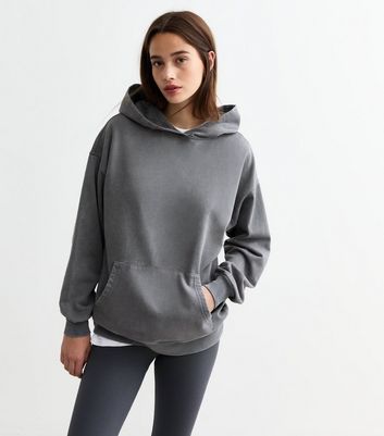 Grey Acid Wash Cotton Blend Hoodie | New Look