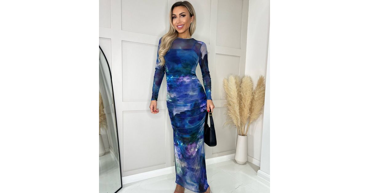 Ax Paris Blue Mesh Bodycon Midi Dress New Look