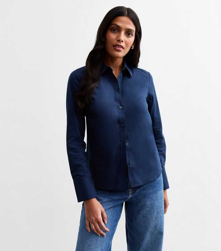 Navy Cotton Slim Fit Shirt | New Look