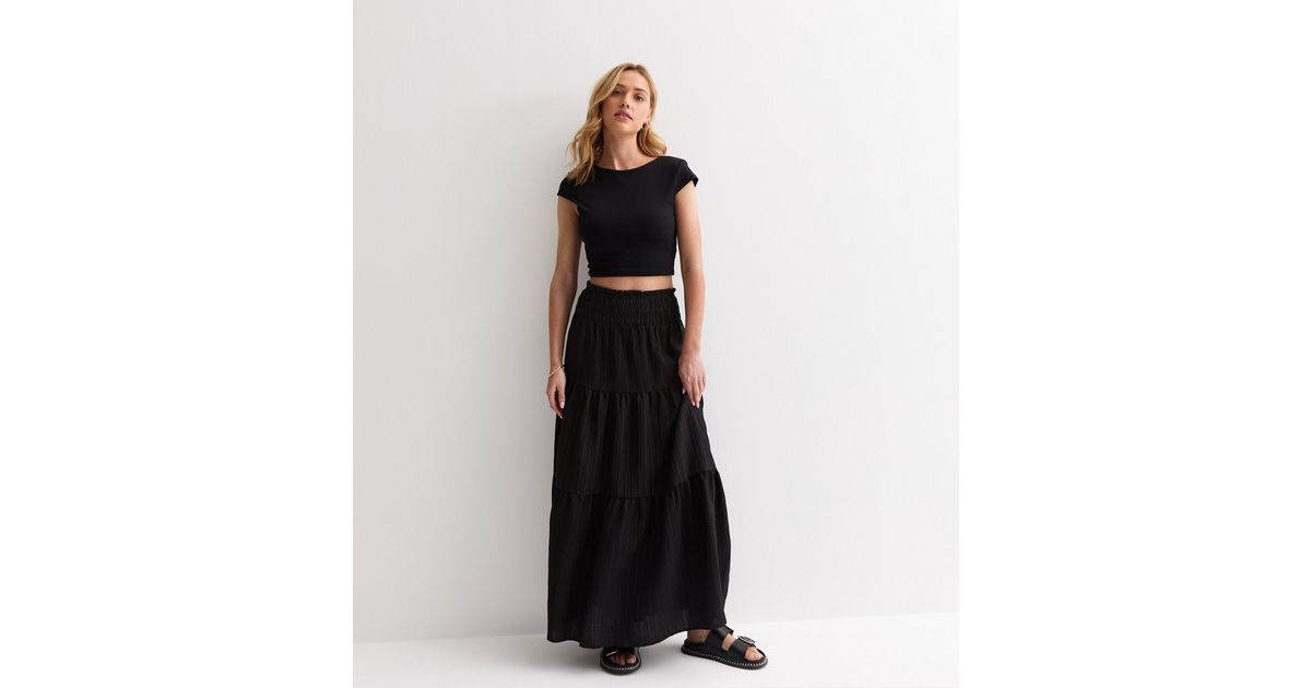 Gini London Black Tiered Maxi Skirt | New Look
