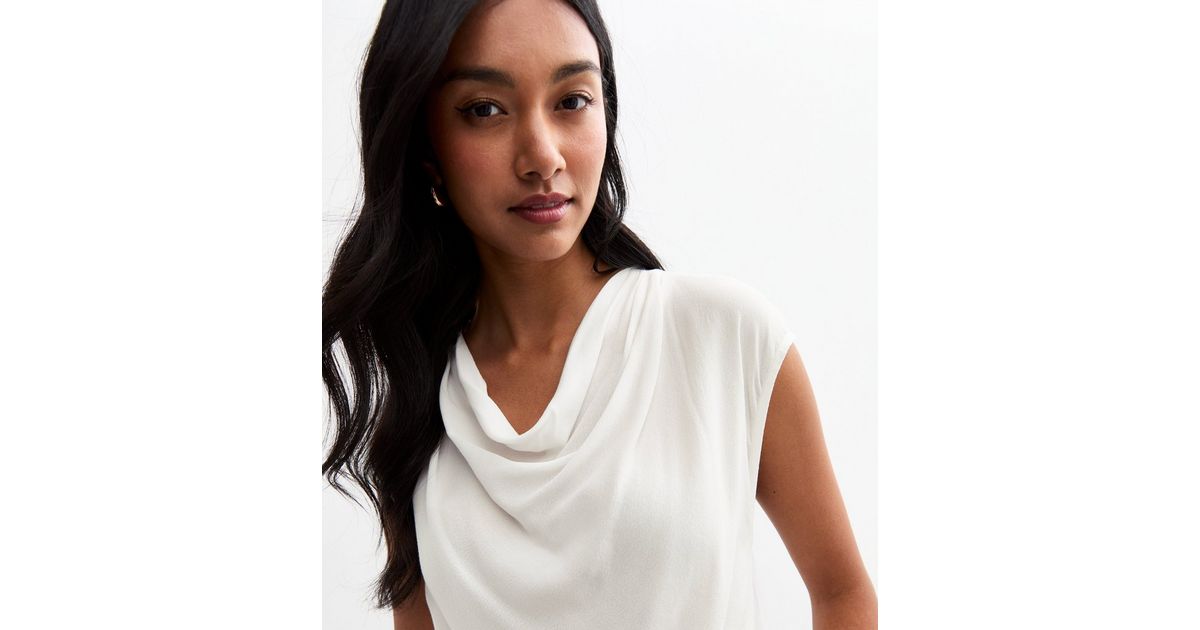 Off White Ruched Neck Sleeveless Top | New Look