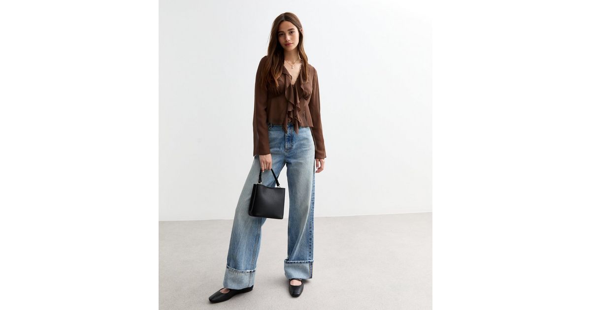 Brown Ruffle Tie Front Top | New Look