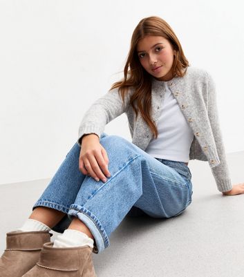Girls Light Grey Crop Cardigan | New Look