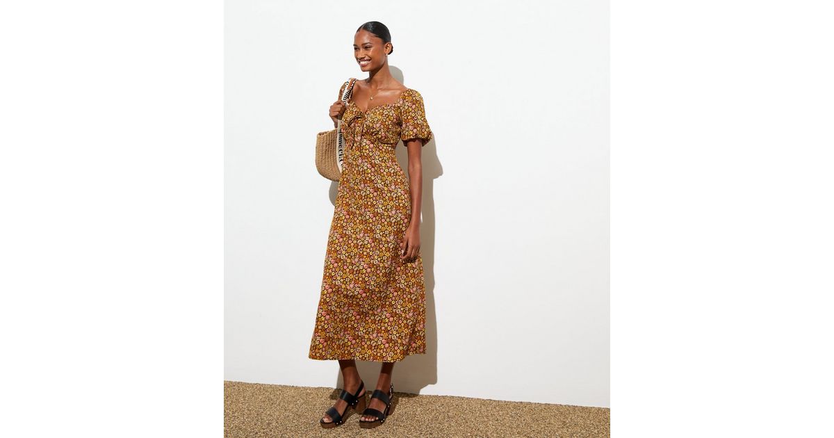 Multicolour Floral-Print Midi Dress | New Look