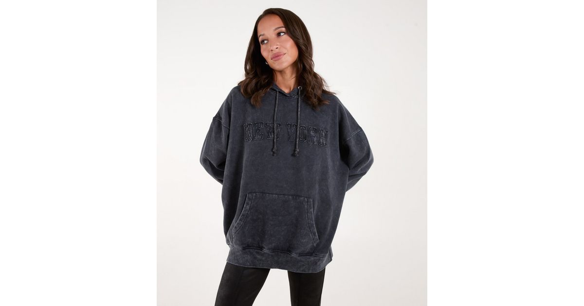 Blue Vanilla Grey Acid Wash New York Jersey Hoodie | New Look