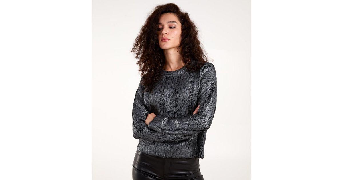 Blue Vanilla Black Metallic Cable Knit Jumper | New Look