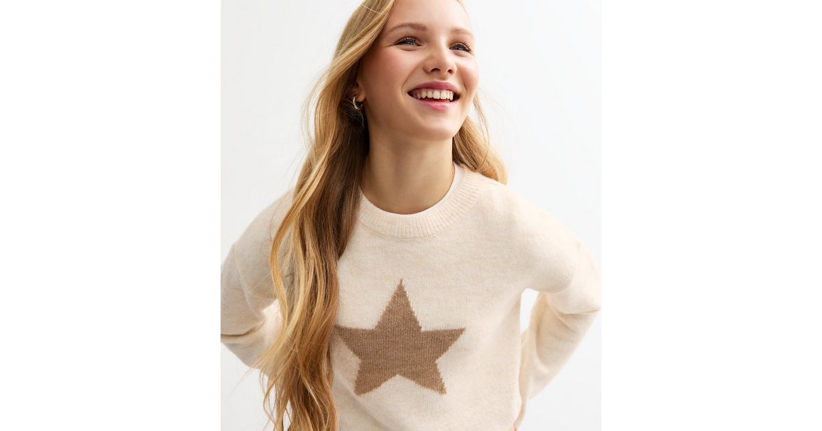 Girls Off White Star Fluffy Jumper | New Look