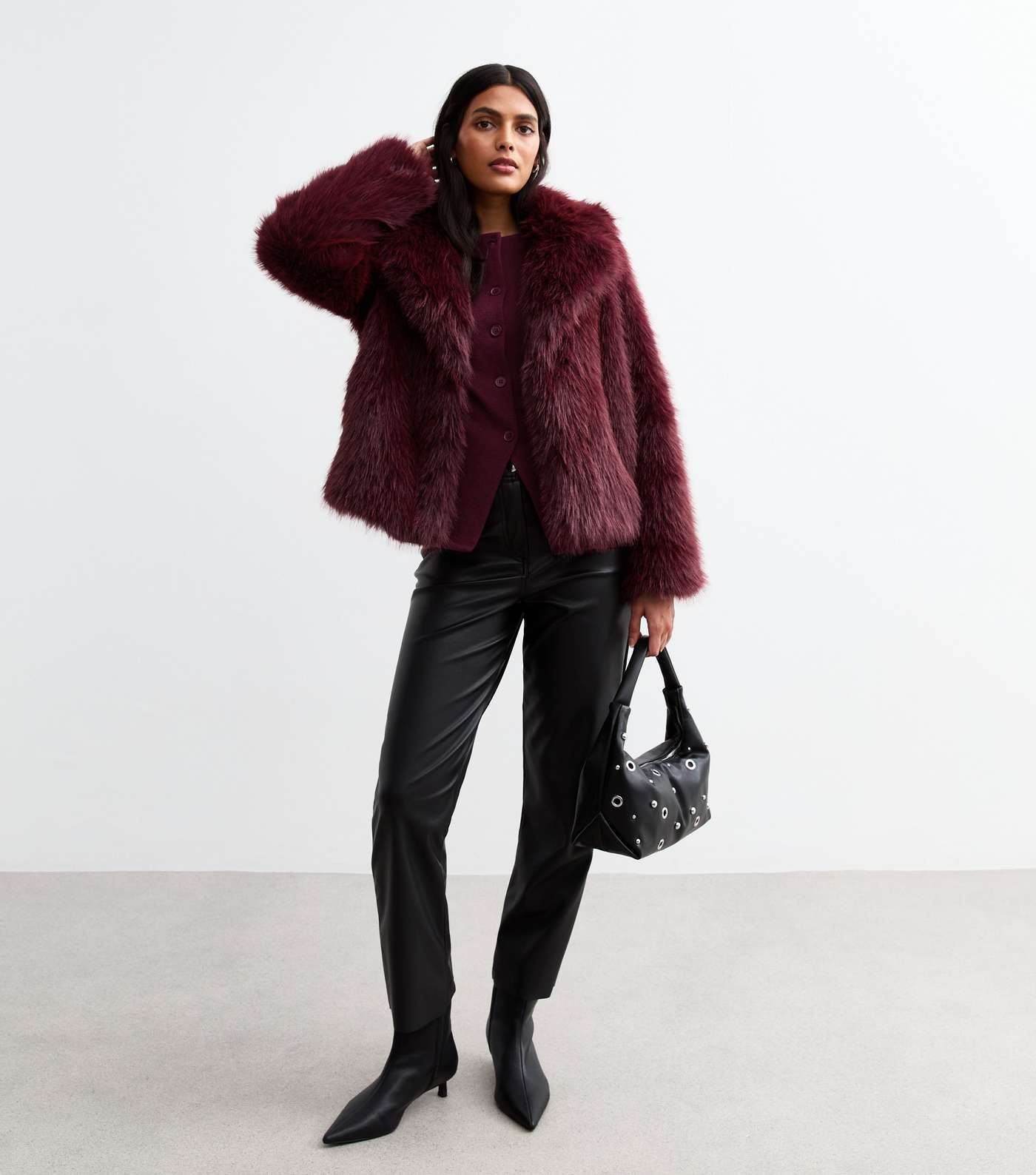 Burgundy Faux Fur Coat New Look