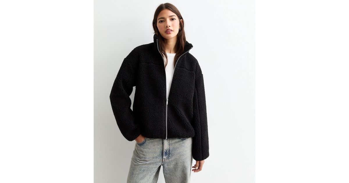 Black Borg Zip Up Jacket | New Look