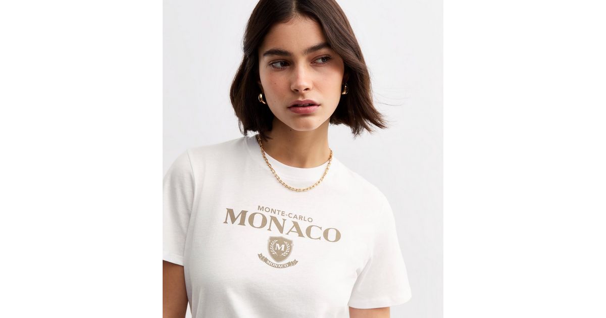 White Monaco Slogan T-Shirt | New Look