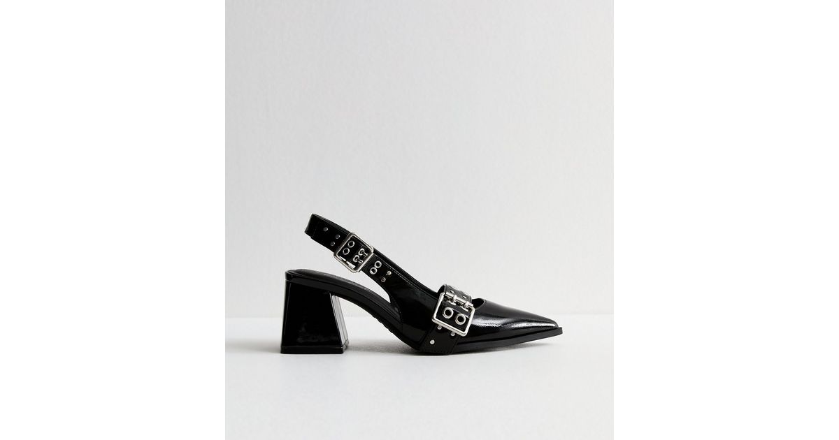 Black Buckle Strap Slingback Court Shoes | New Look