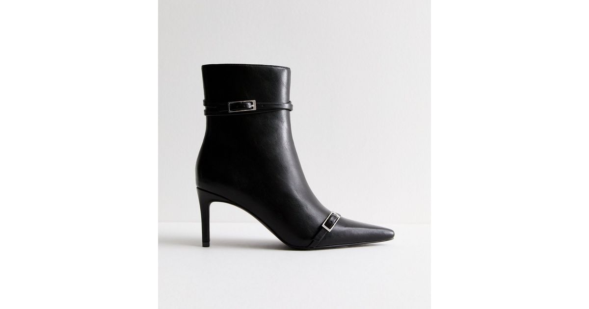 Black Leather-Look Heel Ankle Boots | New Look