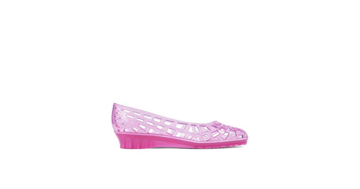 JuJu Christabel Bright Pink Glitter Wedge Heel Jelly Shoes | New Look