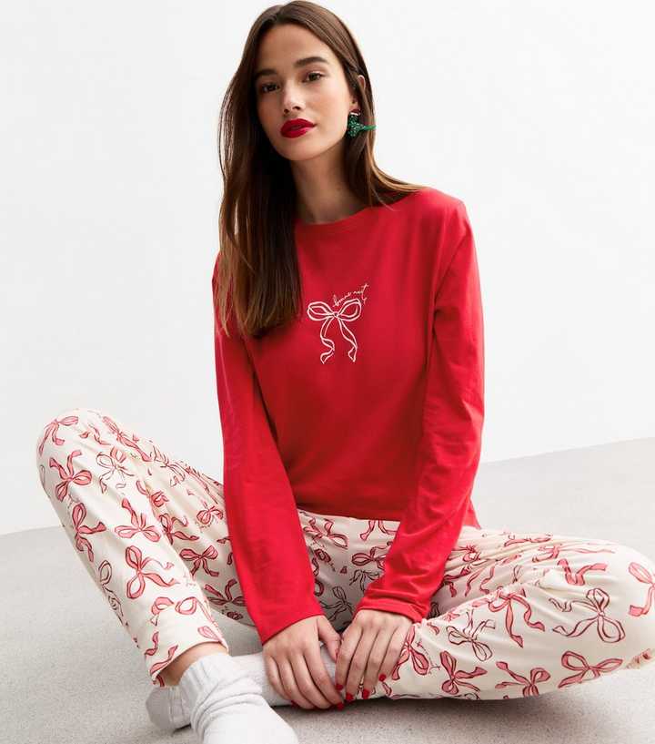 Red Cotton Bonne Nuit Christmas Pyjama Set | New Look