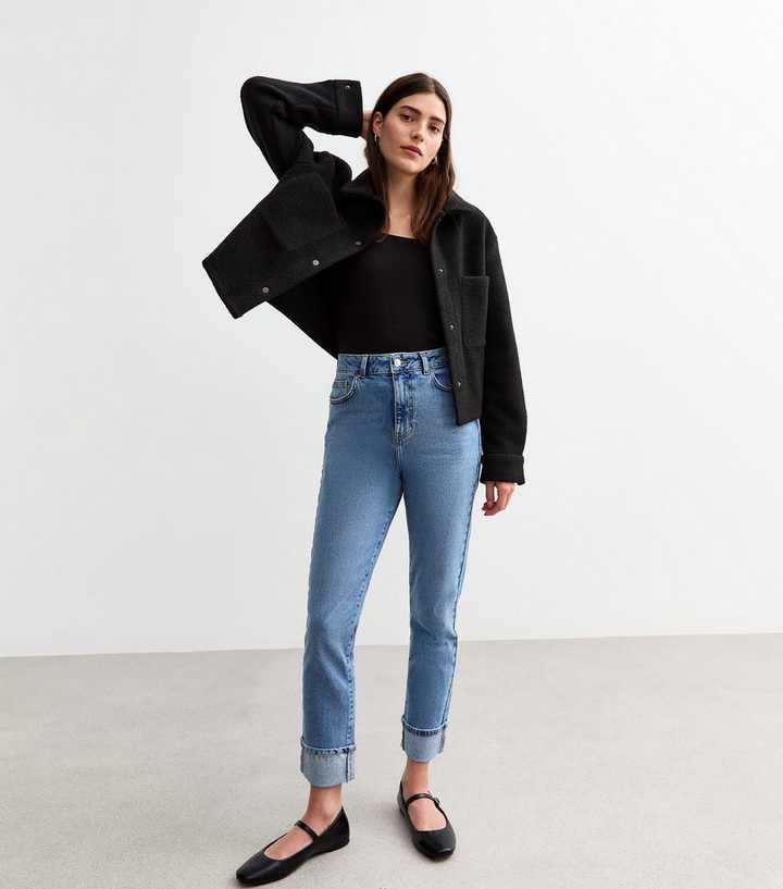 Blue Straight Leg Turn Up Jeans | New Look