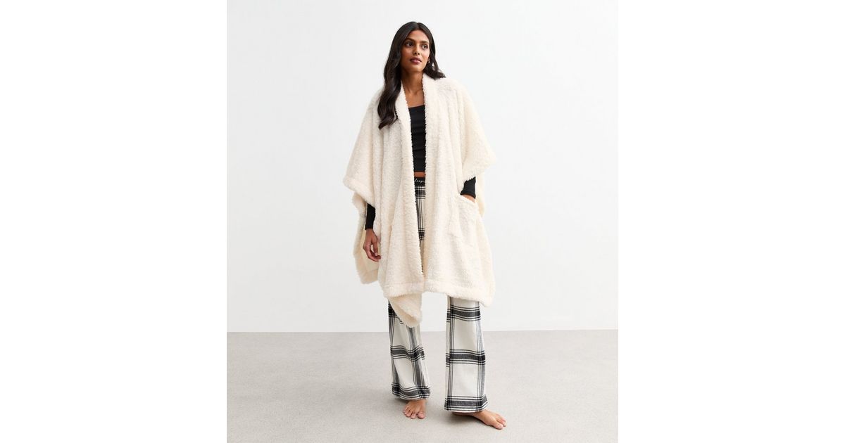 Off White Borg Poncho | New Look