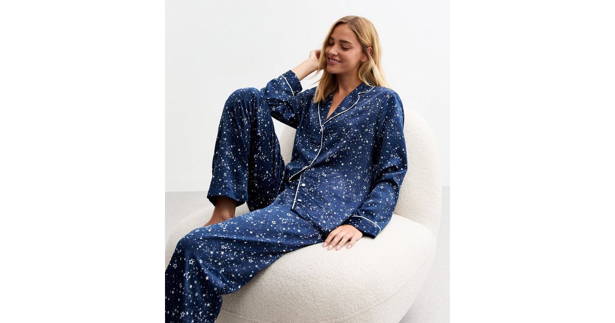 Blue Satin Star Print Pyjama Set | New Look