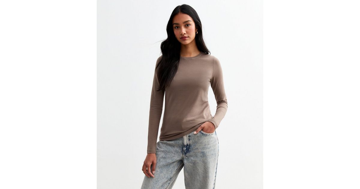 Mink Cotton Blend Crew Neck Long Sleeved Top | New Look