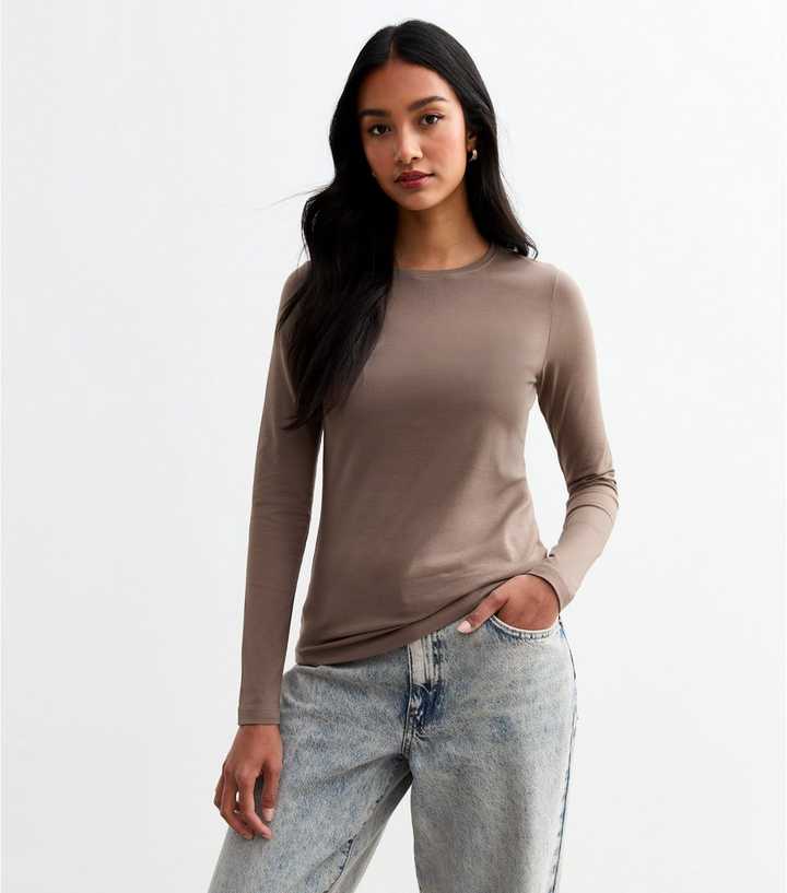 Mink Cotton Blend Crew Neck Long Sleeved Top | New Look