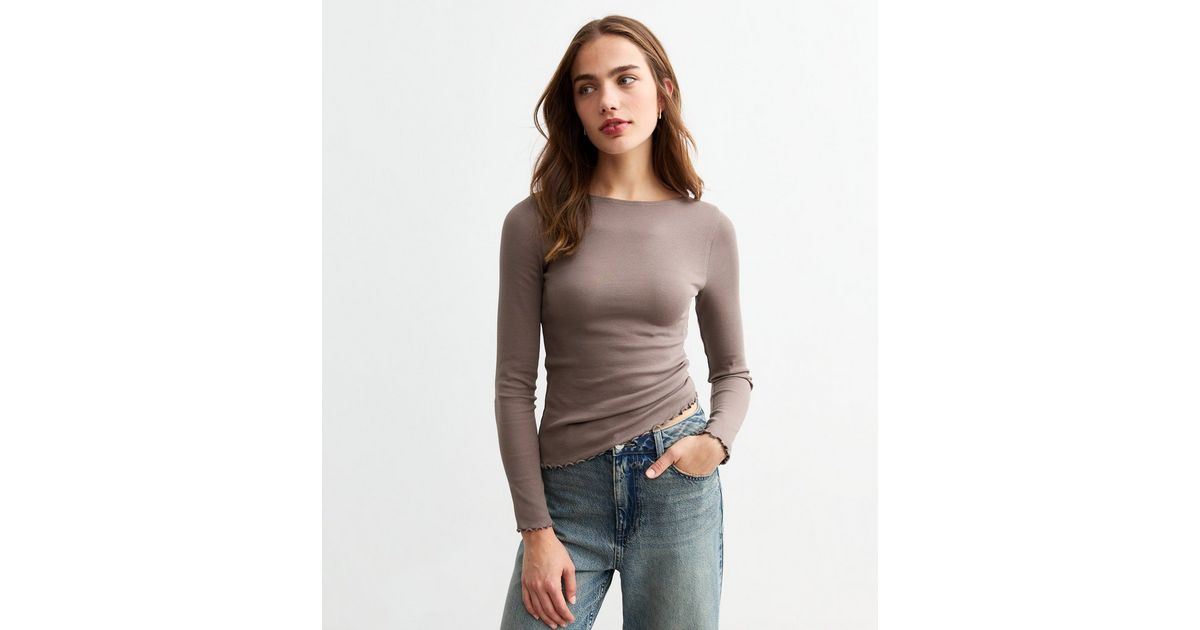 Mink Ribbed Crew Neck Long Sleeved Top | New Look