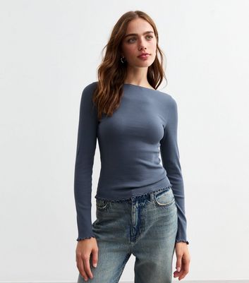 Blue Ribbed Crew Neck Long Sleeved Top | New Look