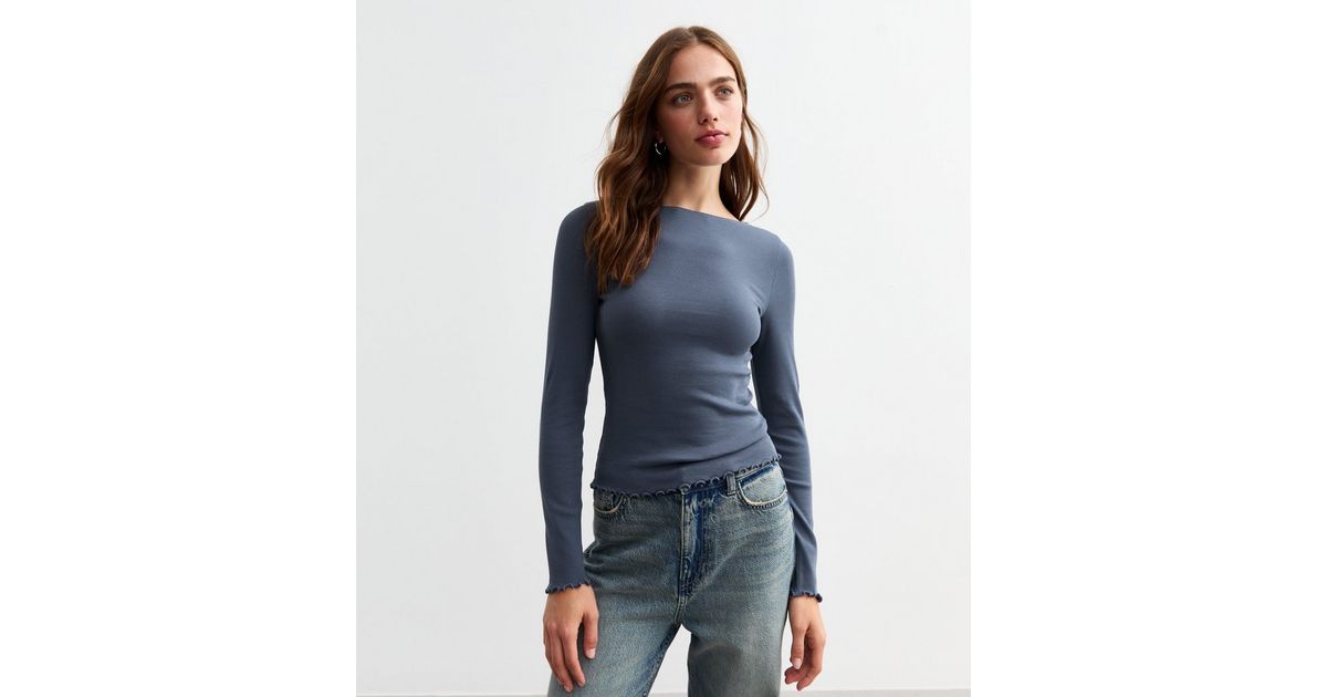 Blue Ribbed Crew Neck Long Sleeved Top | New Look