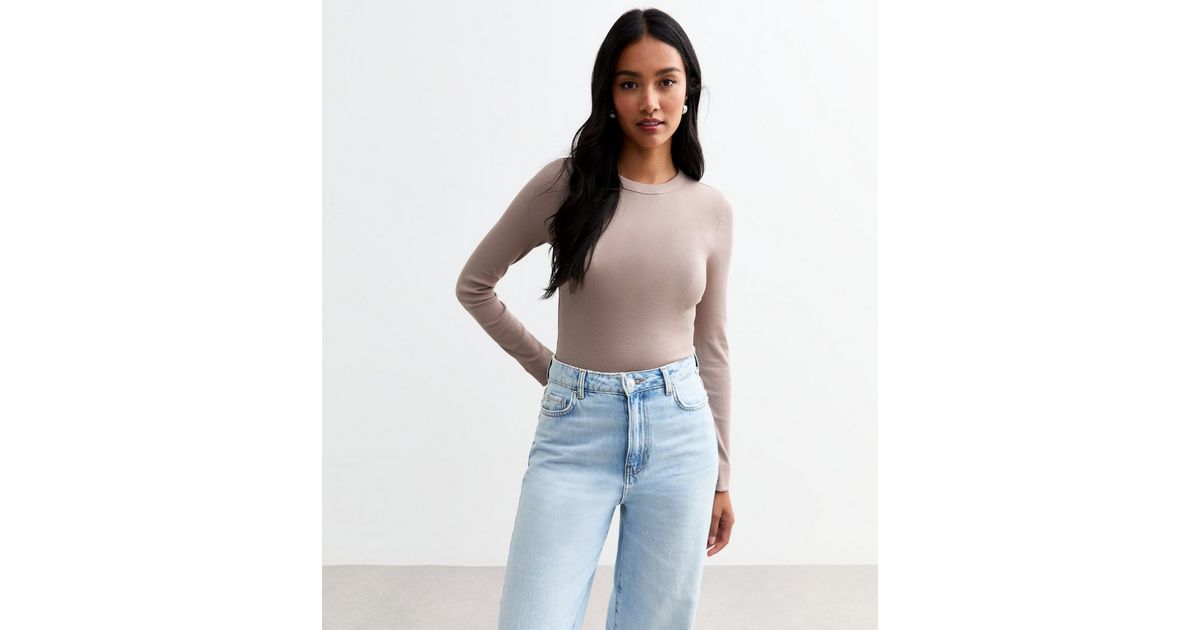 Mink Ribbed Crew Neck Long Sleeved Top | New Look