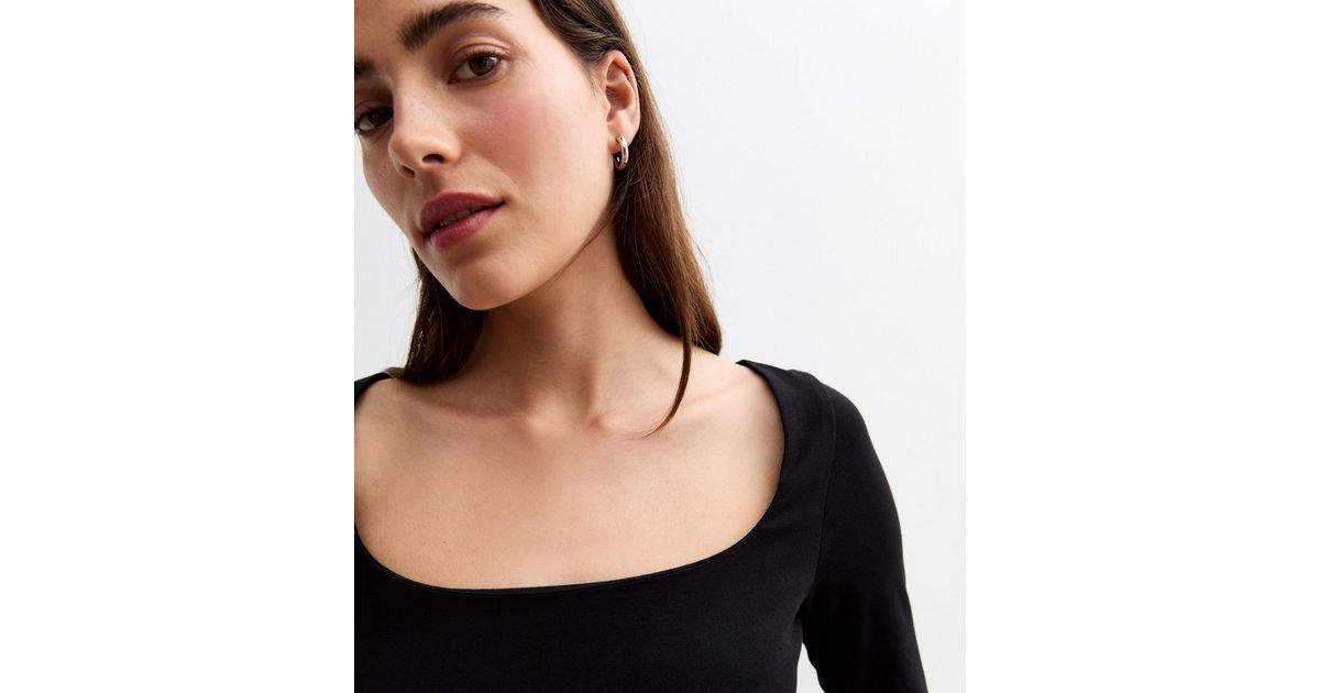 Black Square Neck Long Sleeve Top | New Look