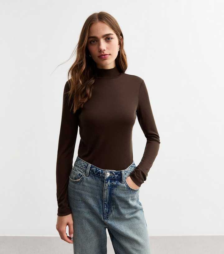 Brown High Neck Long Sleeve Top | New Look