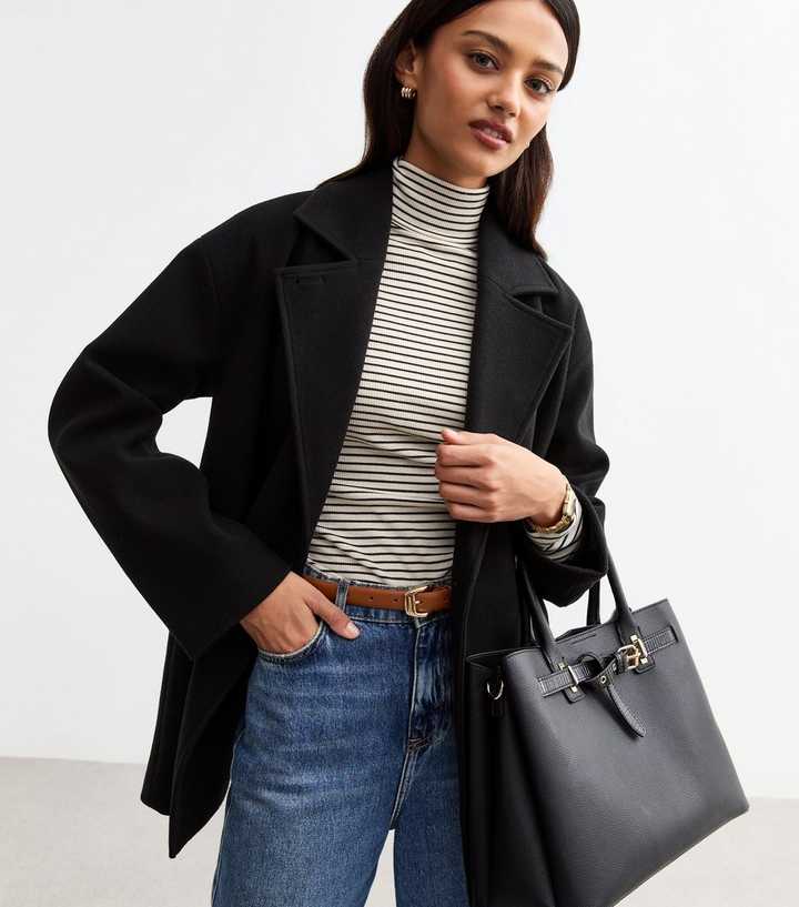 Off White Striped Rib Roll Neck Top | New Look