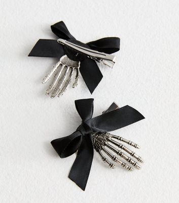 Pack of 2 Silver Skeleton Hand Halloween Hair Slides | New Look