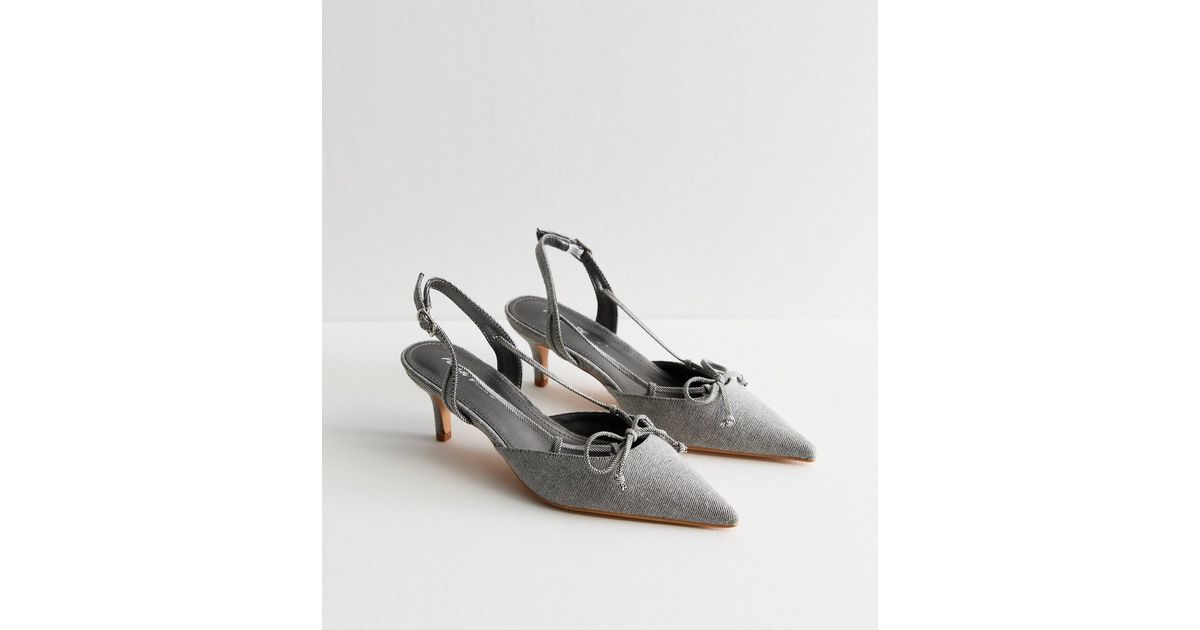 Public Desire Rai Grey Denim Slingback Court Shoes | New Look