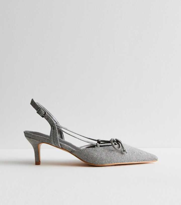Grey Low Heel Slingback Shoes