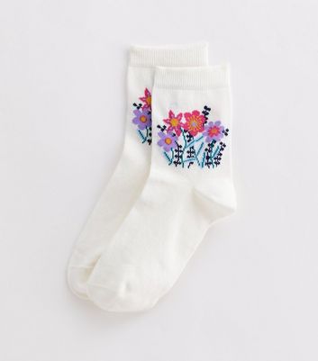 White Floral Socks | New Look