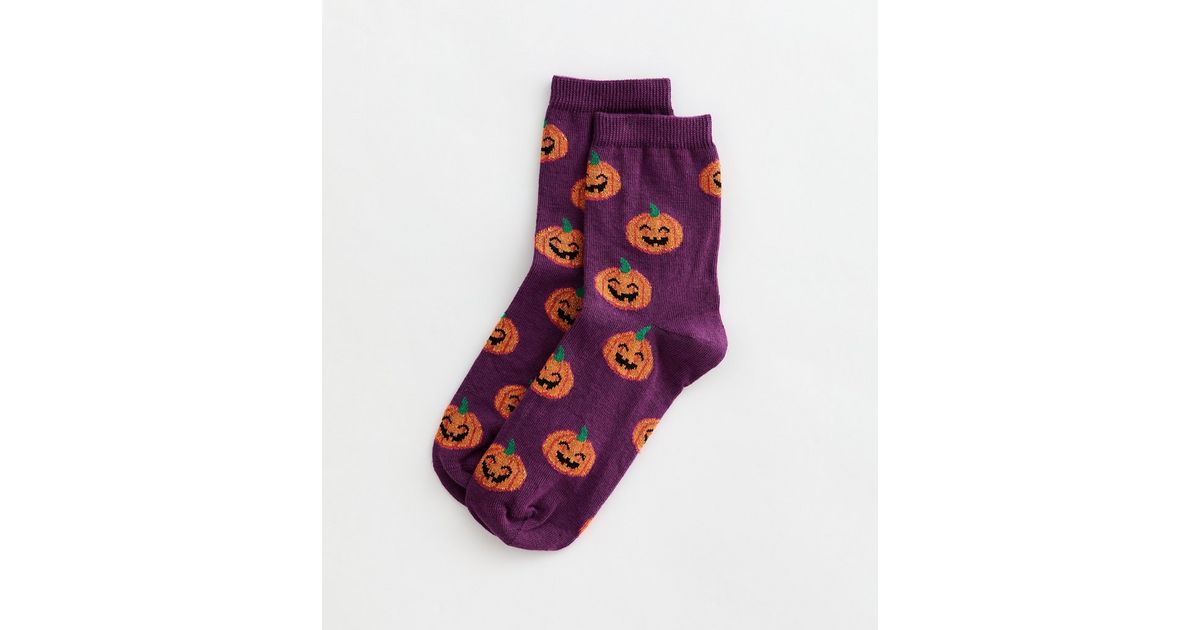 Purple Halloween Glitter Pumpkin Socks | New Look