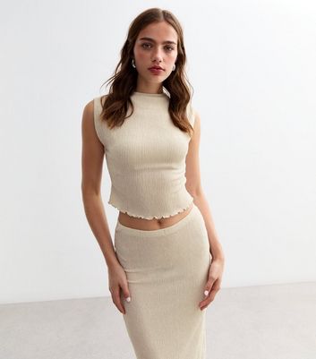 Cream Funnel Neck Sleeveless Textured Top | New Look