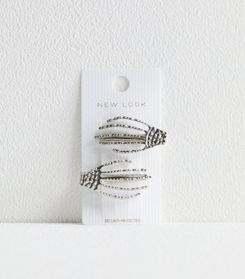Silver Skeleton Hand Halloween Hair Slides | New Look