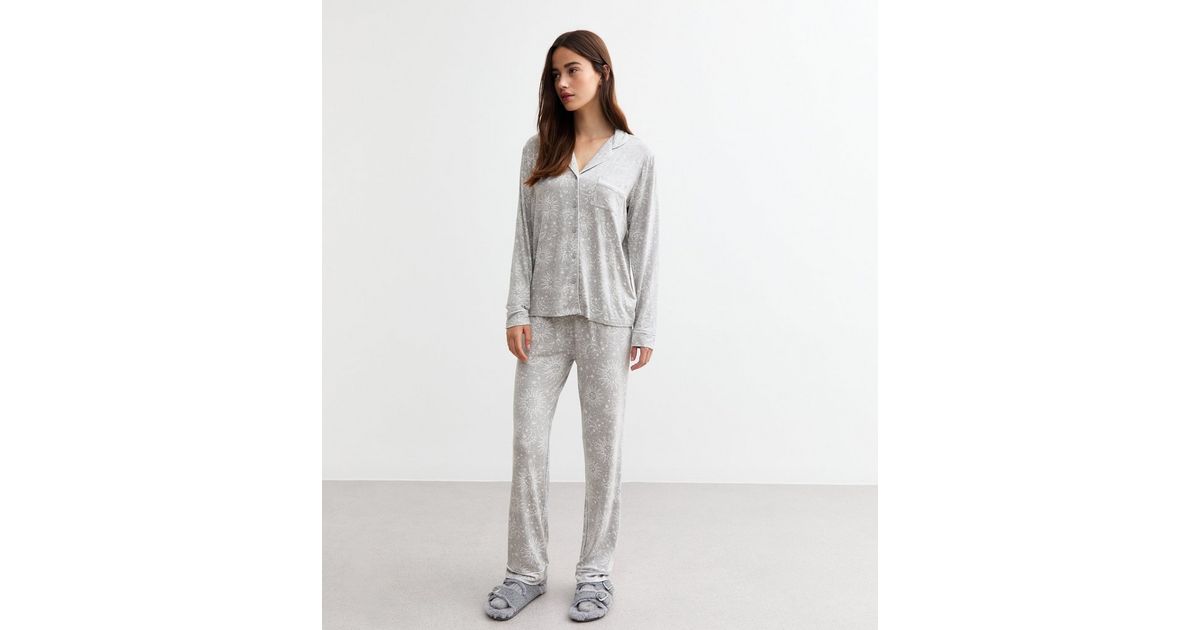 Grey Sun Moon Print Pyjama Set | New Look