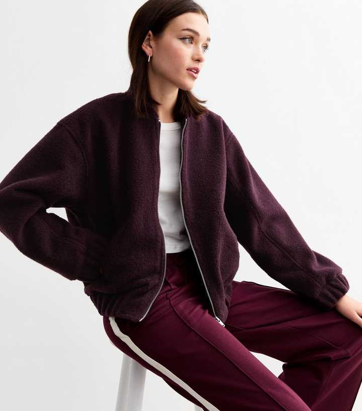 Burgundy Textured Oversized Bomber Jacket | New Look