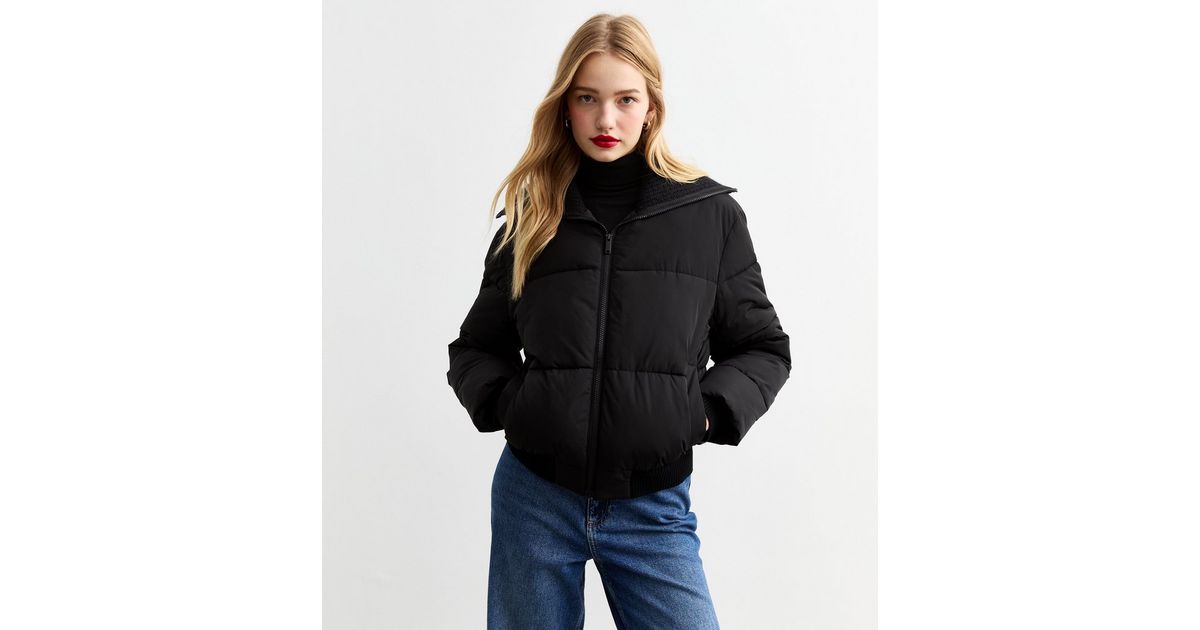 Black Panelled Puffer Jacket | New Look