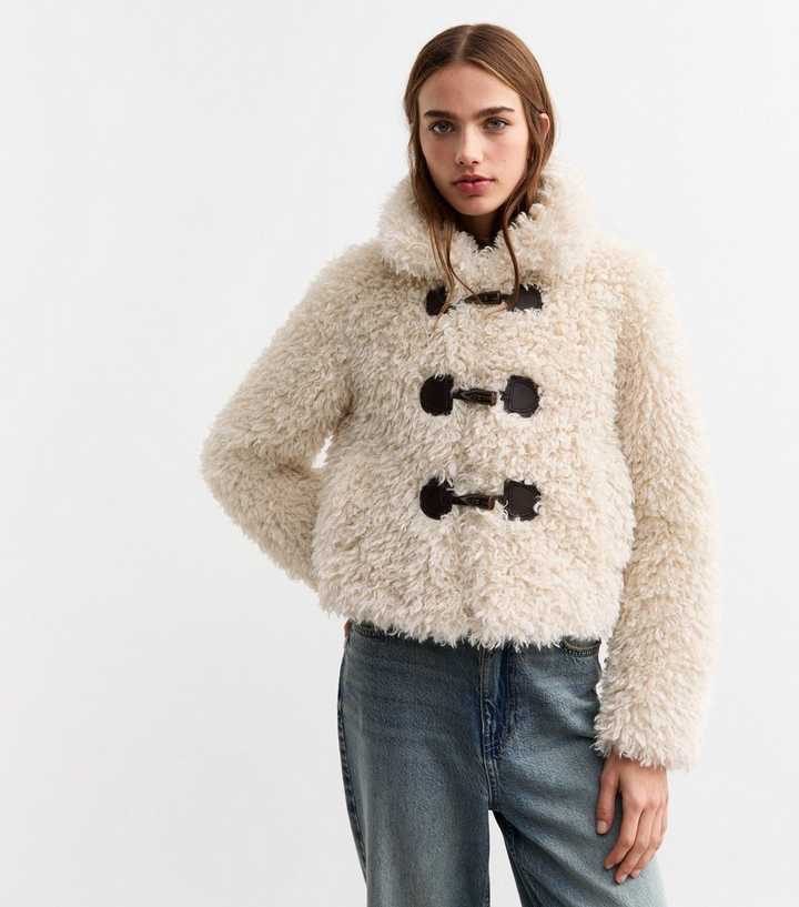 Off White Faux Fur Toggle Front Coat | New Look