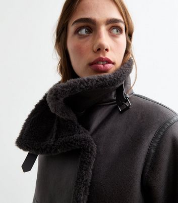 Grey Faux Shearling Fleece Trim Jacket | New Look