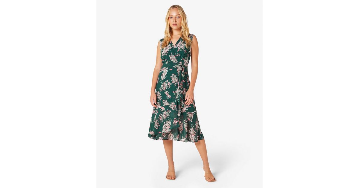 Apricot Green Floral Print Midi Wrap Dress New Look