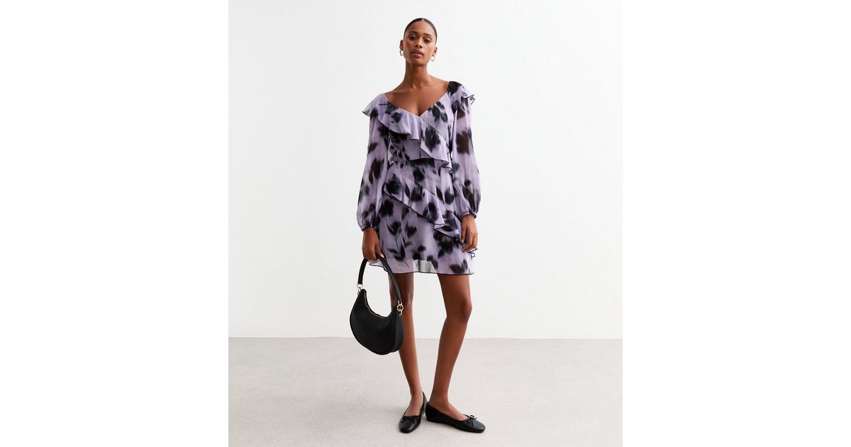 Purple Blur Floral Print Chiffon Mini Dress | New Look