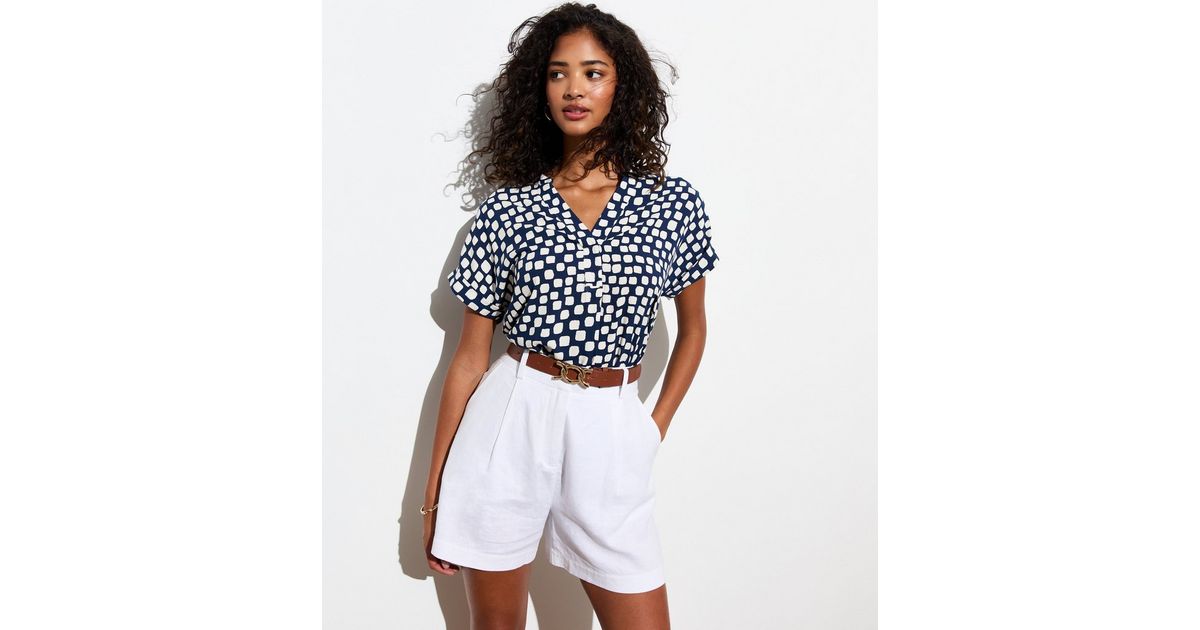 Blue Abstract Print V-Neck Top | New Look