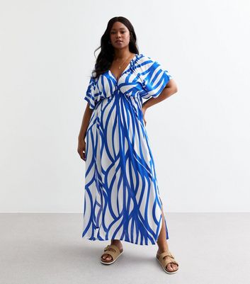 Curves Blue Pattern Maxi Beach Dress | New Look
