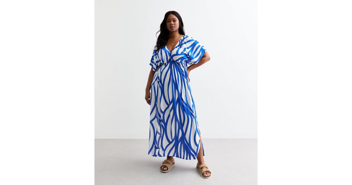Curves Blue Pattern Maxi Beach Dress | New Look
